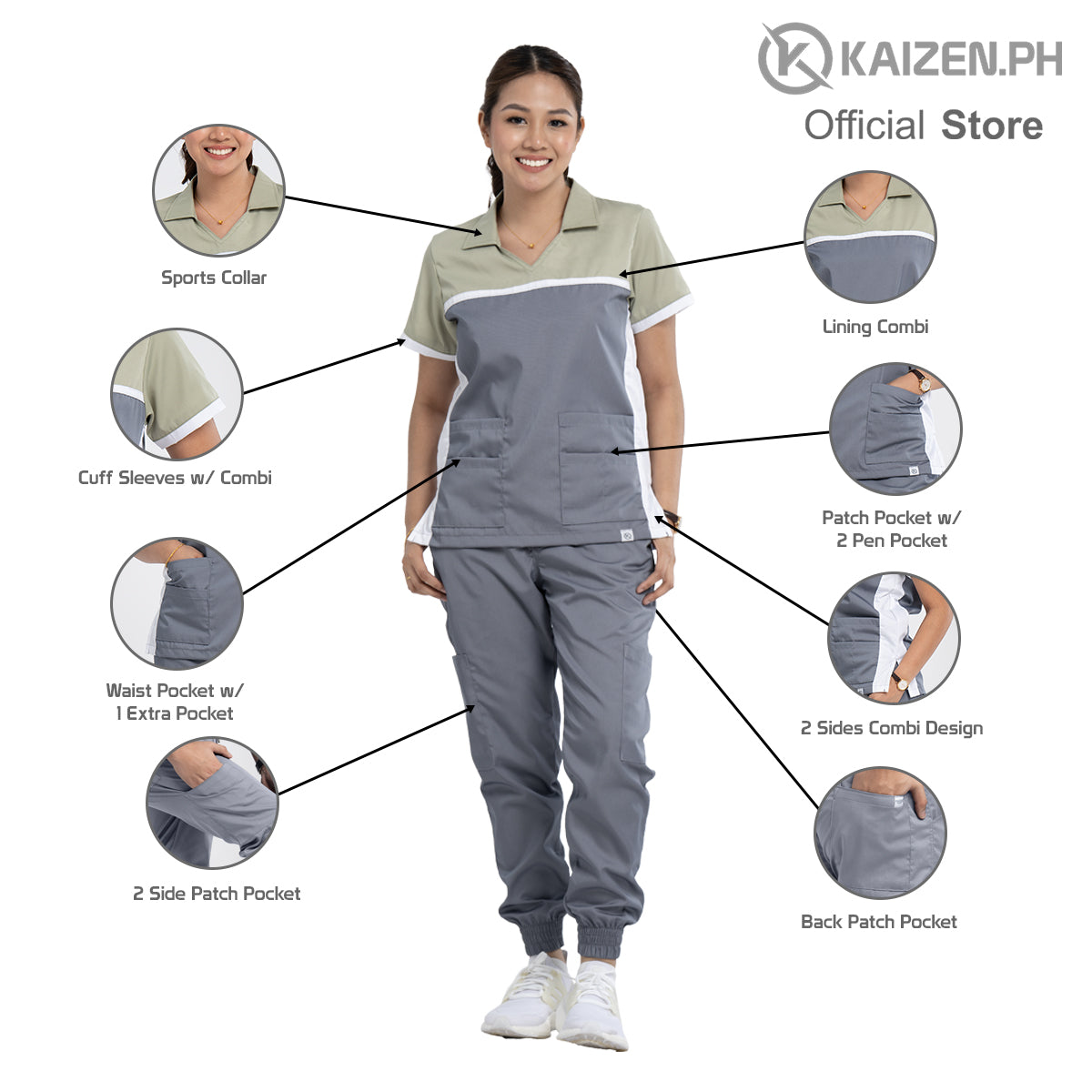 Scrub Suit 1st Gen KSS-40 Tri-color Sports Collar Top Cargo Jogger Pan ...