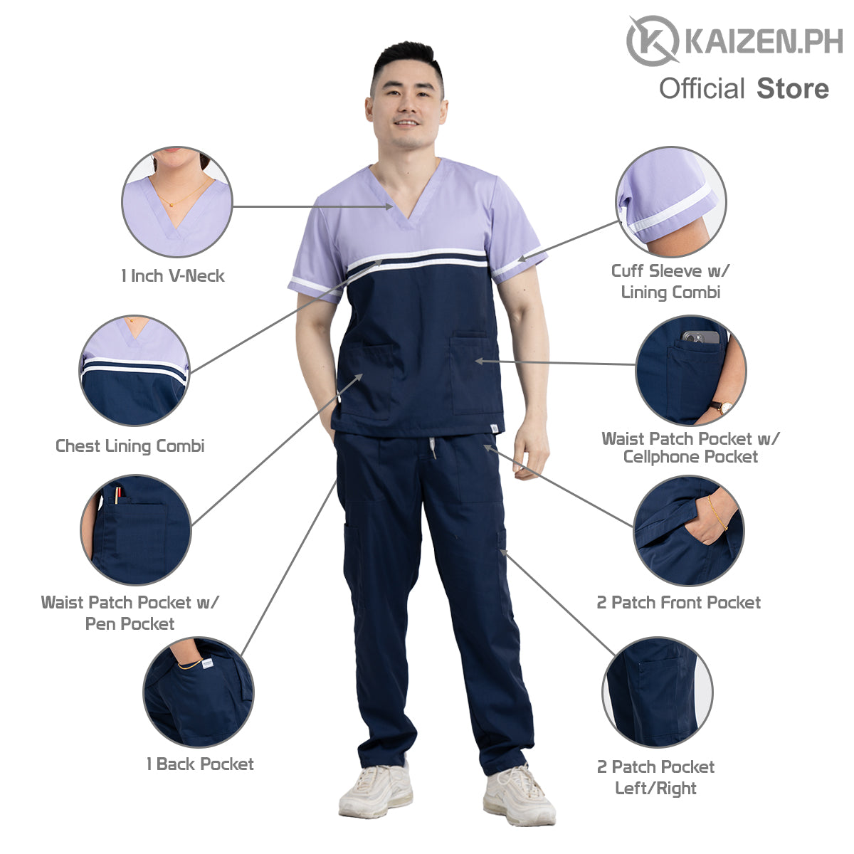 Scrub Suit 1st Gen KSS-41 Tri-color Combi Design Top, 5-pocket Regular ...
