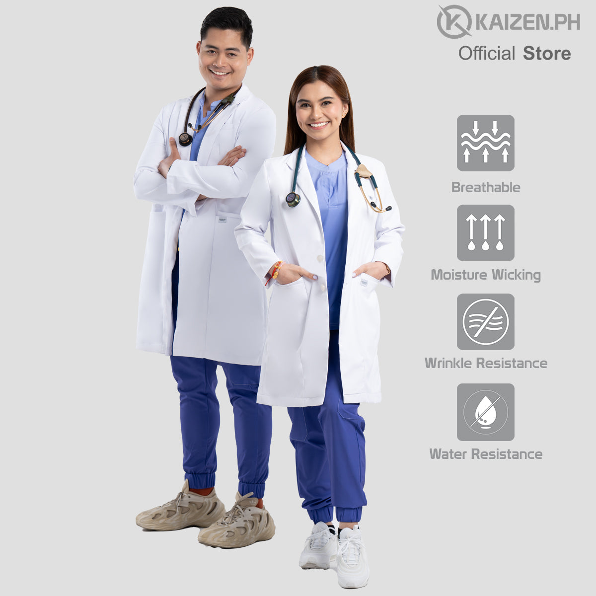 White Medical Coat (LONG) KML-01 Men and Women LUMINA PRO Fabric ...