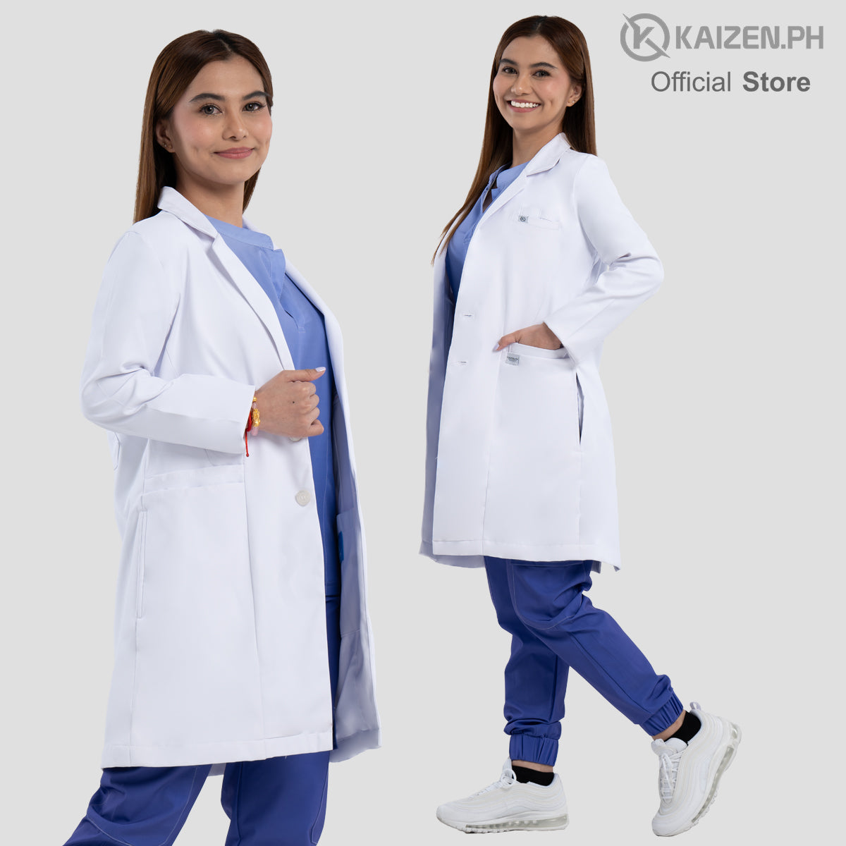 White Medical Coat (LONG) KML-01 Men and Women LUMINA PRO Fabric ...