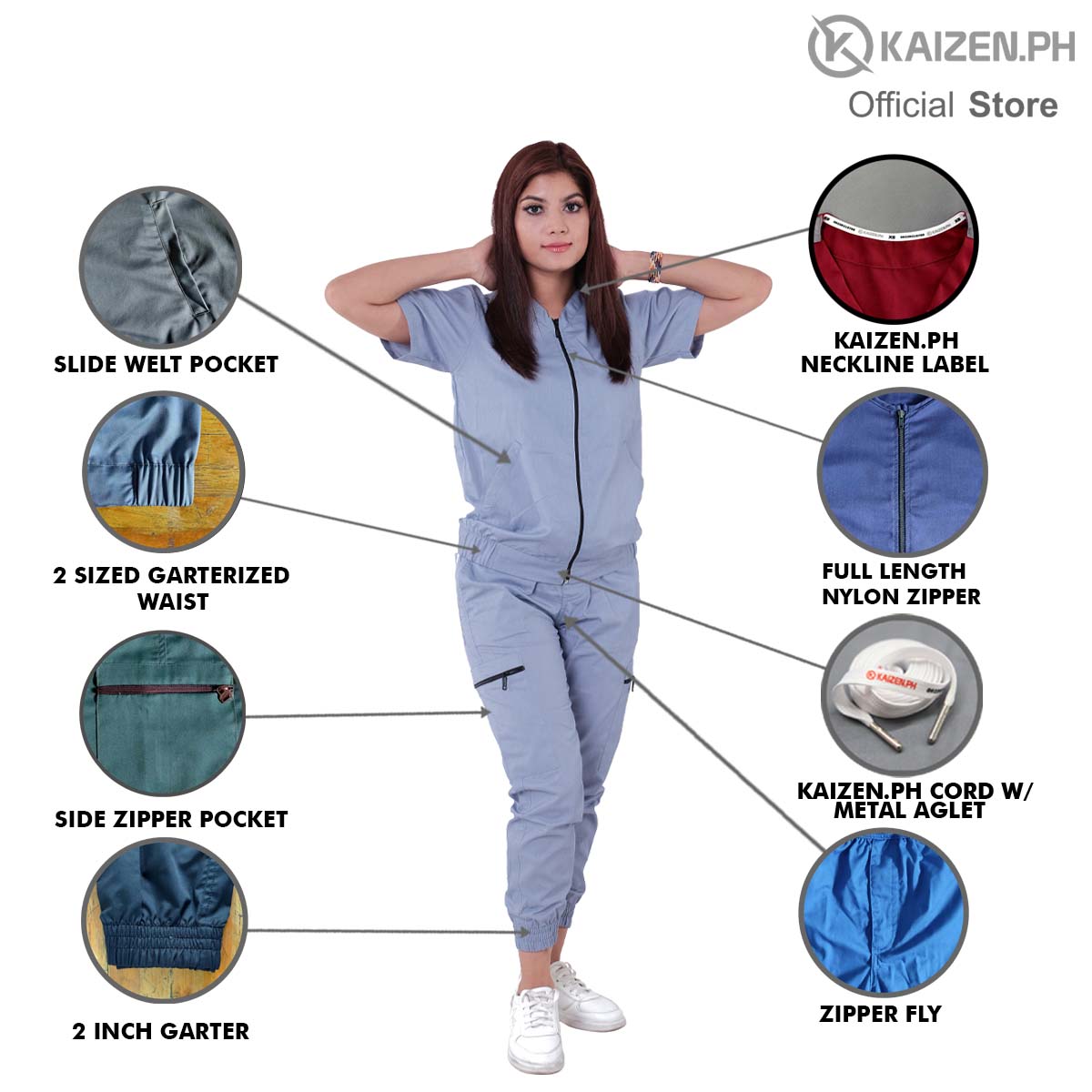 KSS-14 Plain Full-Zipper – Kaizen.PH Healthcare Apparel